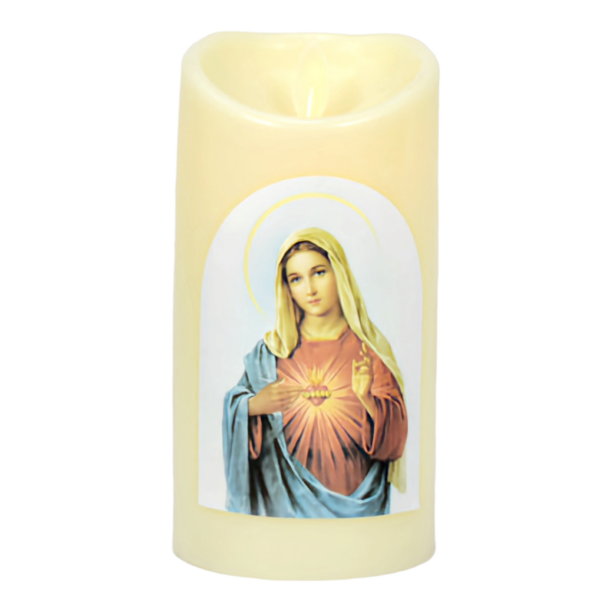Catholic Sacred Heart Mother Mary LED Light Up Flameless Pillar Candle ...