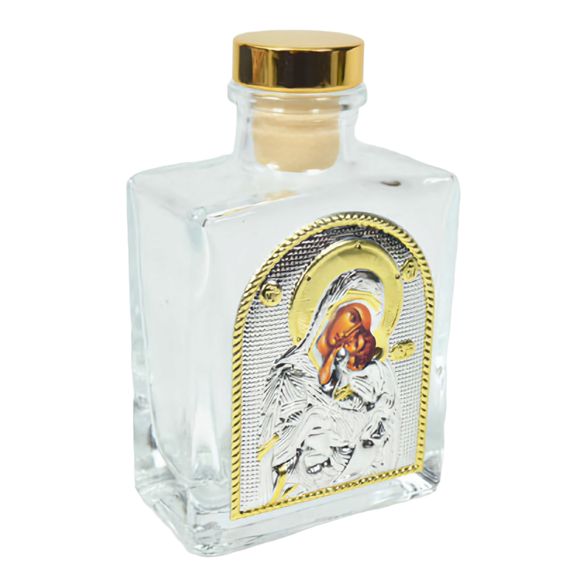 Orthodox Gold & Silver Plated Holy Mother Mary & Jesus Icon Glass Bott ...