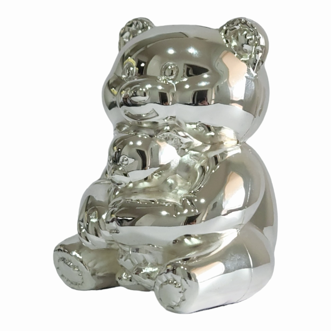 Shiny Silver Plated Teddy Bear Money Box – Palm Gifts