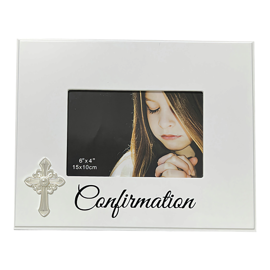 White Confirmation Photo Frame with Metal Cross – Palm Gifts