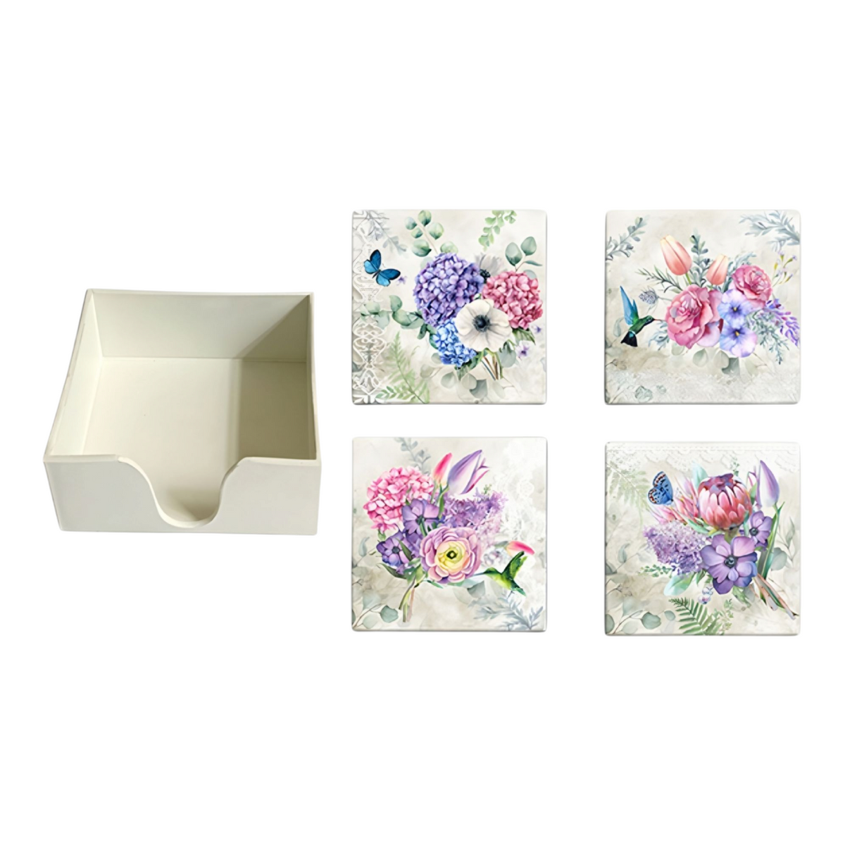 Set 4 Square Ceramic Coasters In Box- Flowers – Palm Gifts